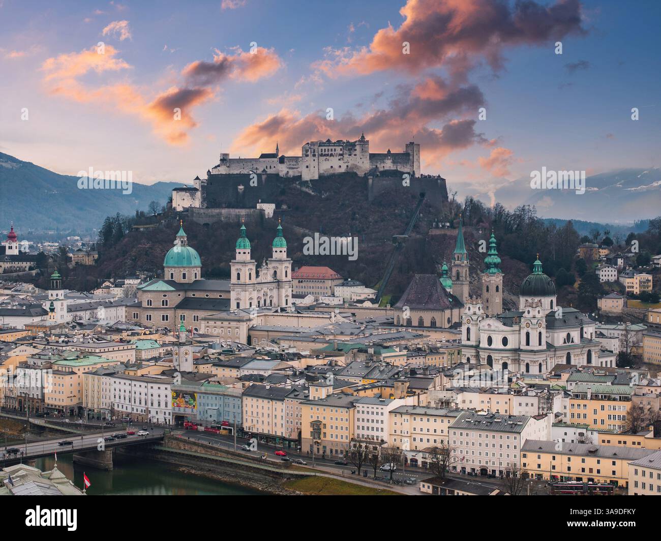 Aerial View of Salzburg, Austria with Hohensalzburg Fortress Stock ...