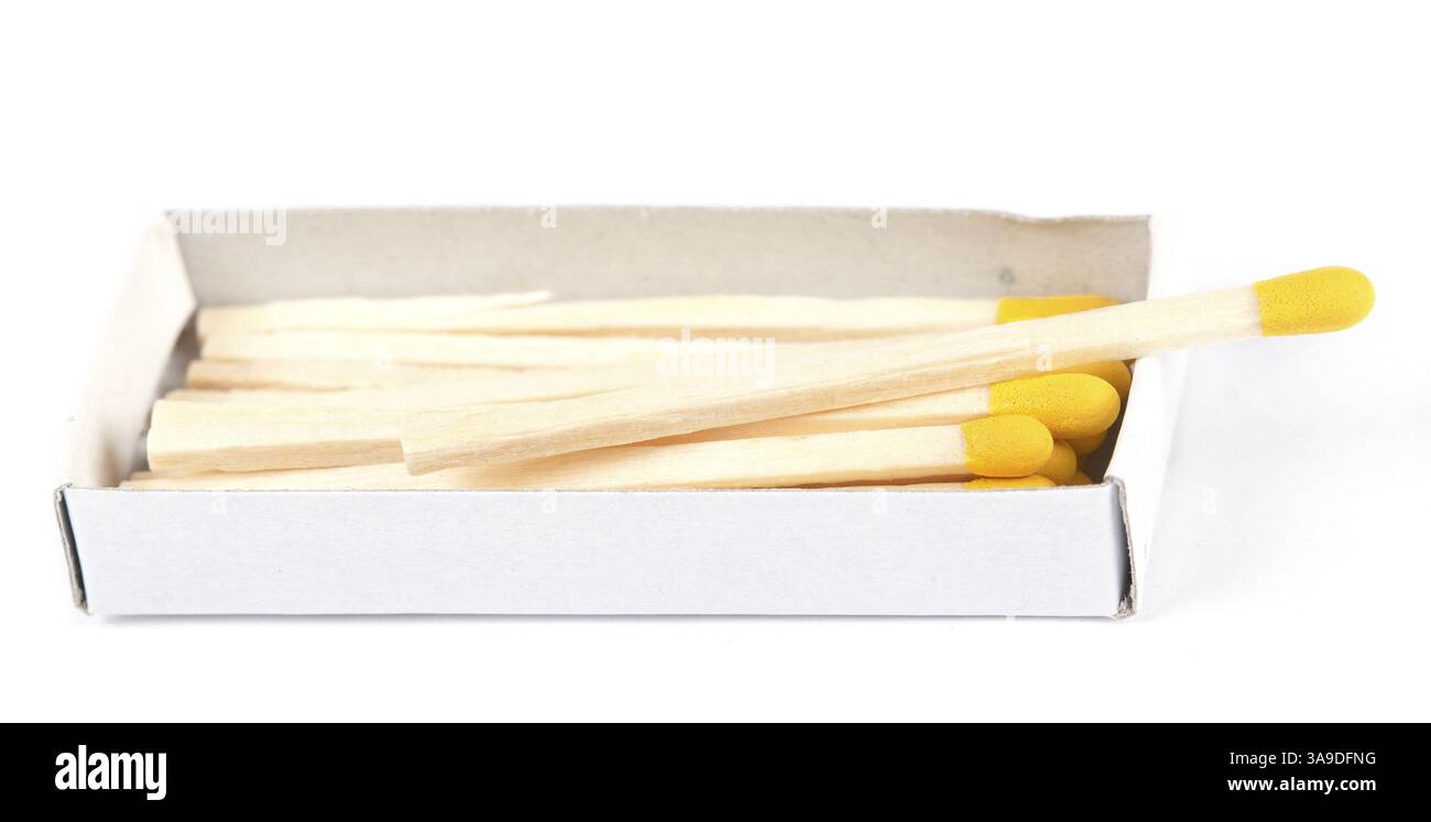 Open boxes of wooden matches and yellow-head Stock Photo - Alamy