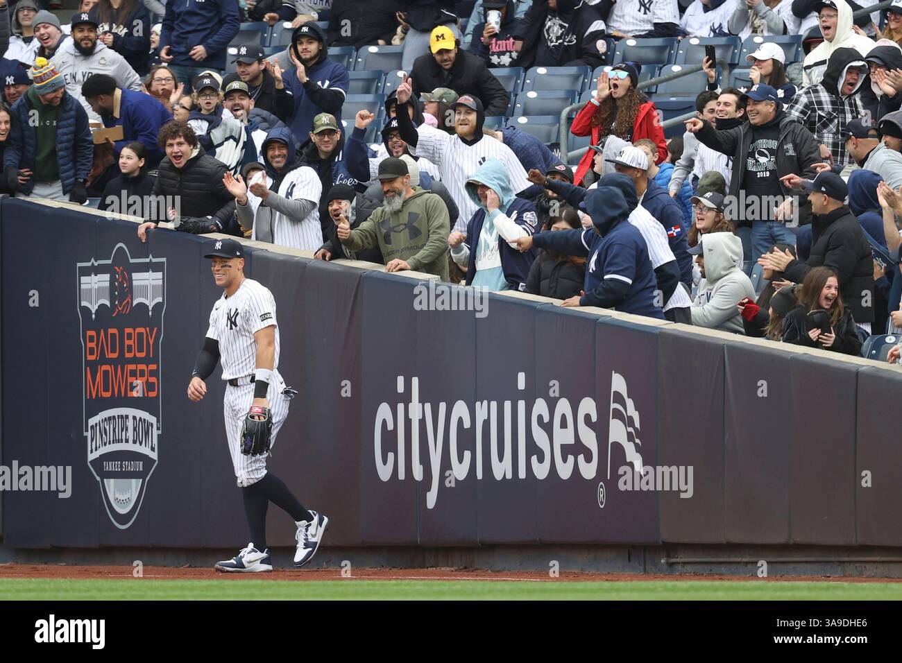 Fans cheer after New York Yankees' Aaron Judge is introduced before the ...