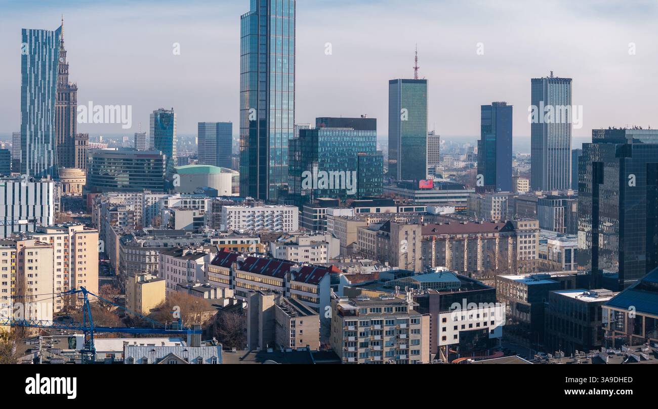 Aerial View of Warsaw's Modern District with Skyscrapers and Landmarks ...