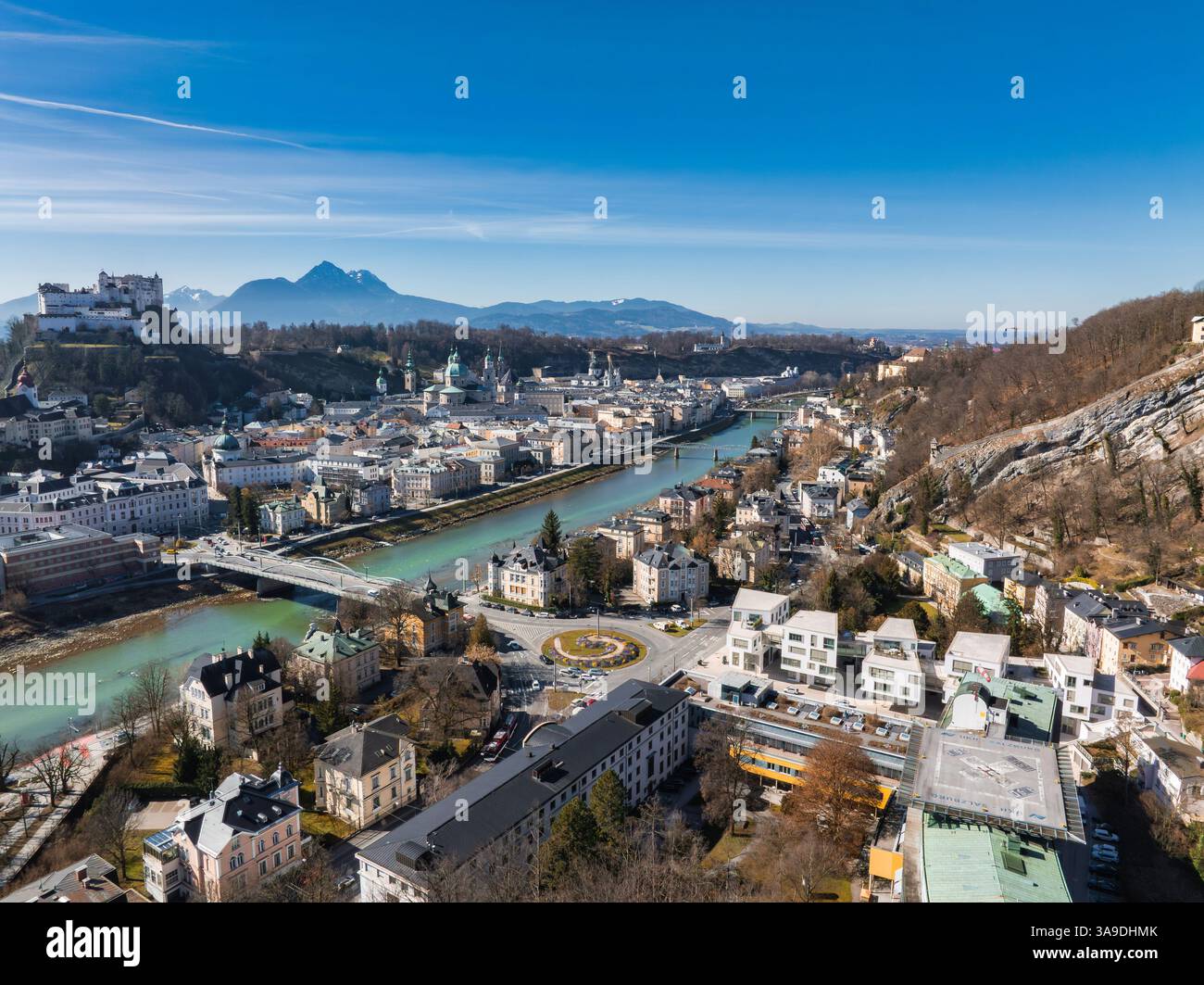 Aerial View of Salzburg, Austria with Hohensalzburg Fortress Stock ...