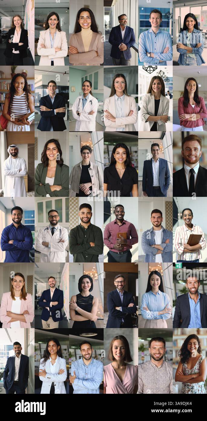 Multicultural people posing with arms-crossed at workplace, multiple ...