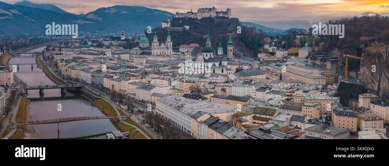 Aerial View of Salzburg, Austria with Hohensalzburg Fortress Stock ...