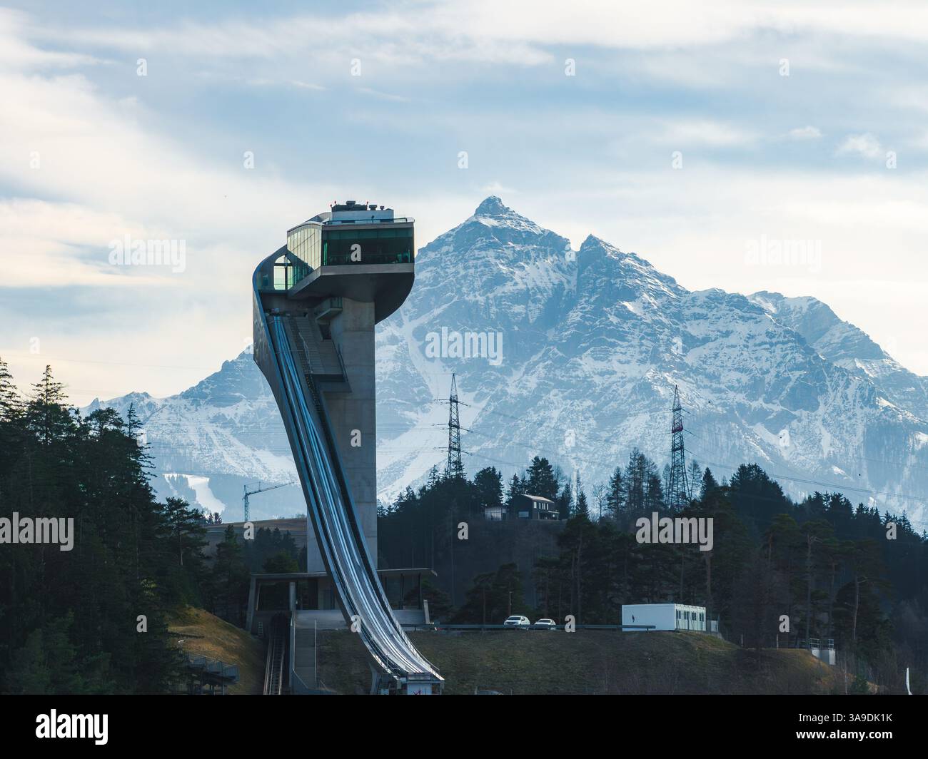 Aerial View of Bergisel Ski Jump and Snow Capped Mountains in Innsbruck ...