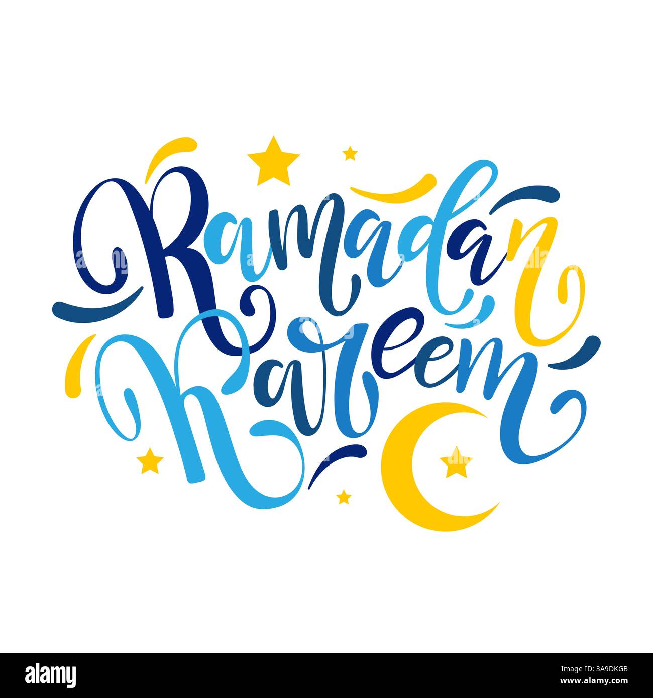 Ramadan Kareem - festive Arabic calligraphy in blue and yellow colors ...