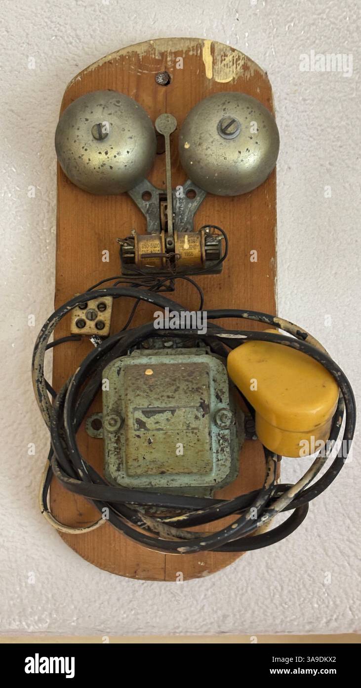 Vintage old Soviet era wall mounted retro telephone call phone ring ...