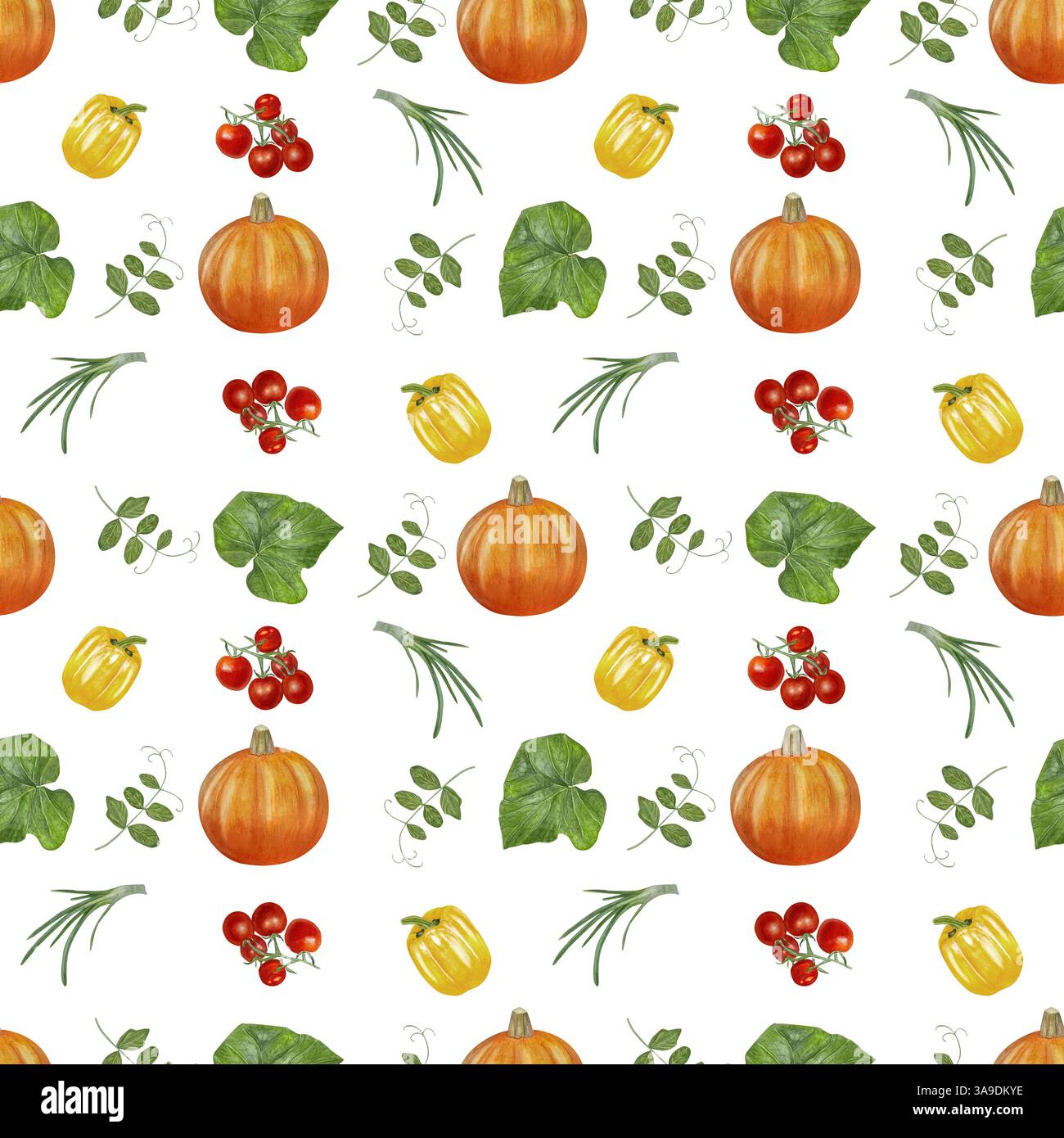 Fall vegetables harvest watercolor seamless pattern isolated on white ...