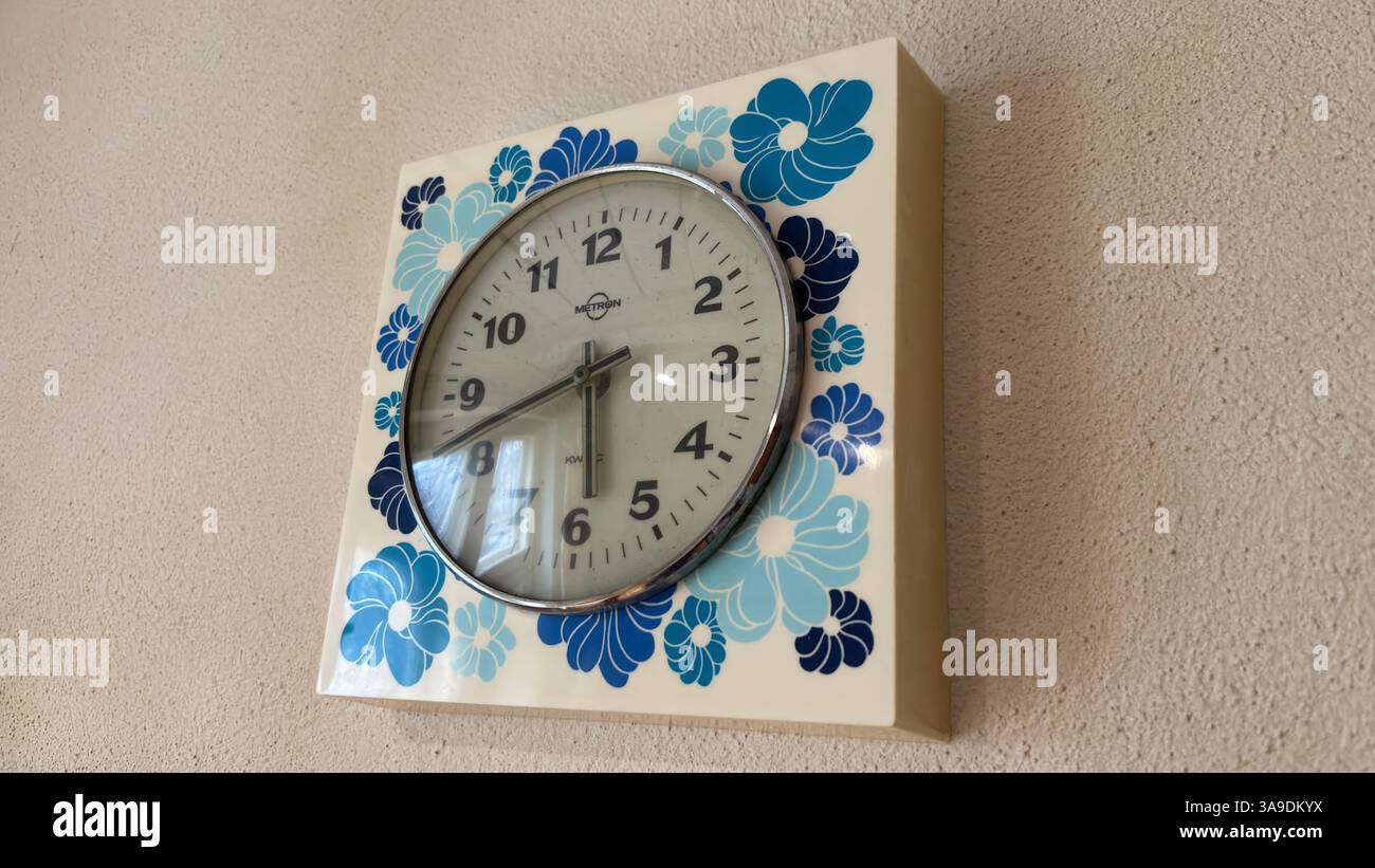 Vintage old Soviet era classic analogue clock watch timepiece hands ...