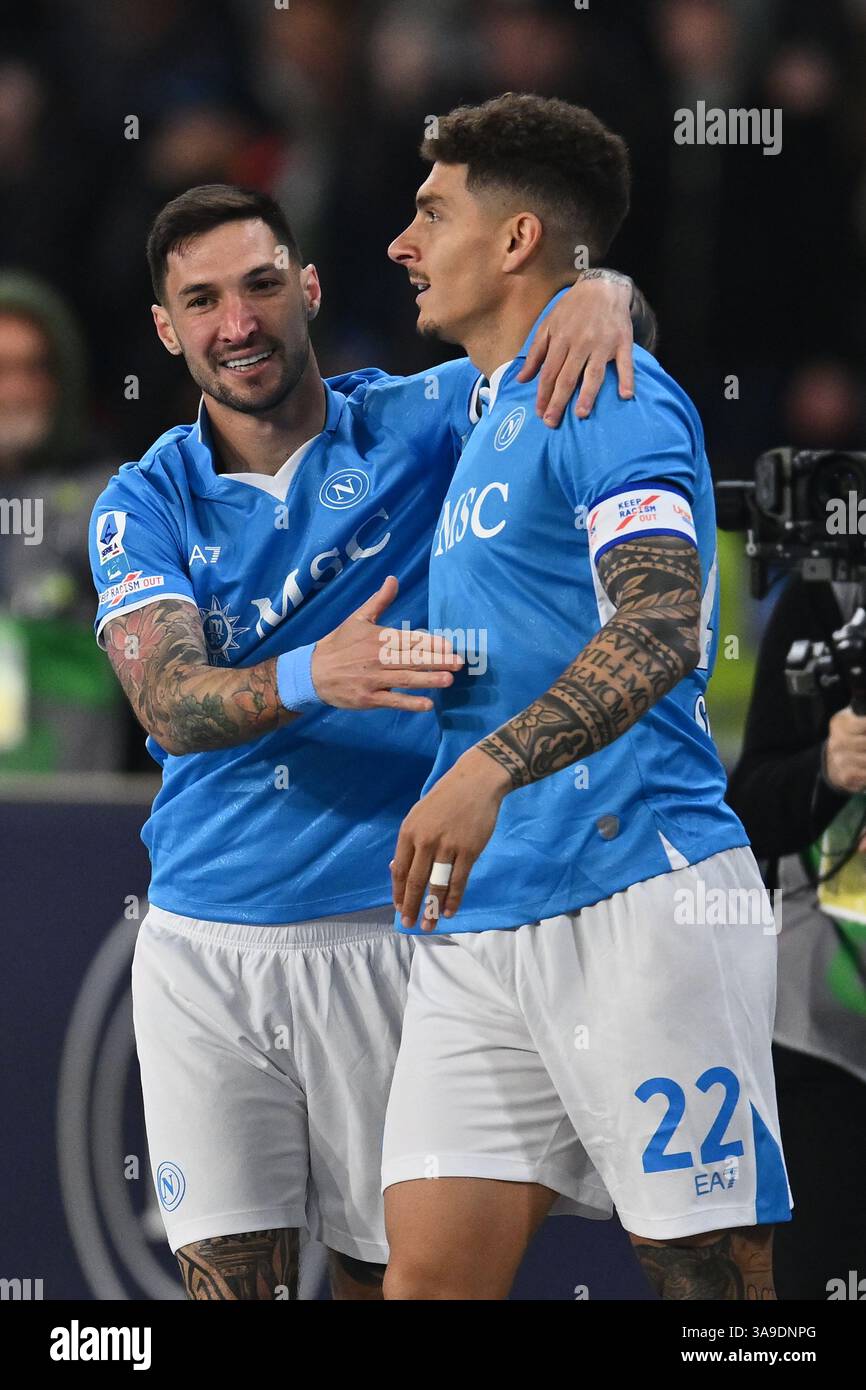 Matteo Politano of S.S.C. Napoli celebrates after scoring the goal to ...