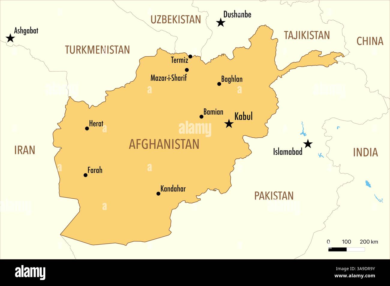 Map of Afghanistan with Major Cities and Political Borders Stock Photo ...