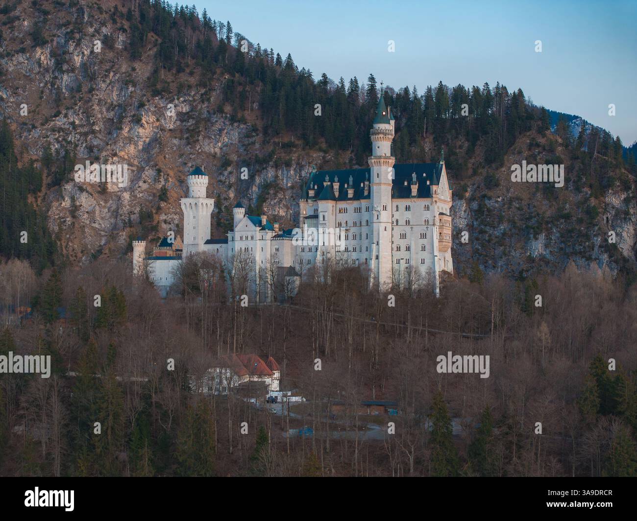 Aerial View of Neuschwanstein Castle Amid Cliffs and Forest in Bavaria ...