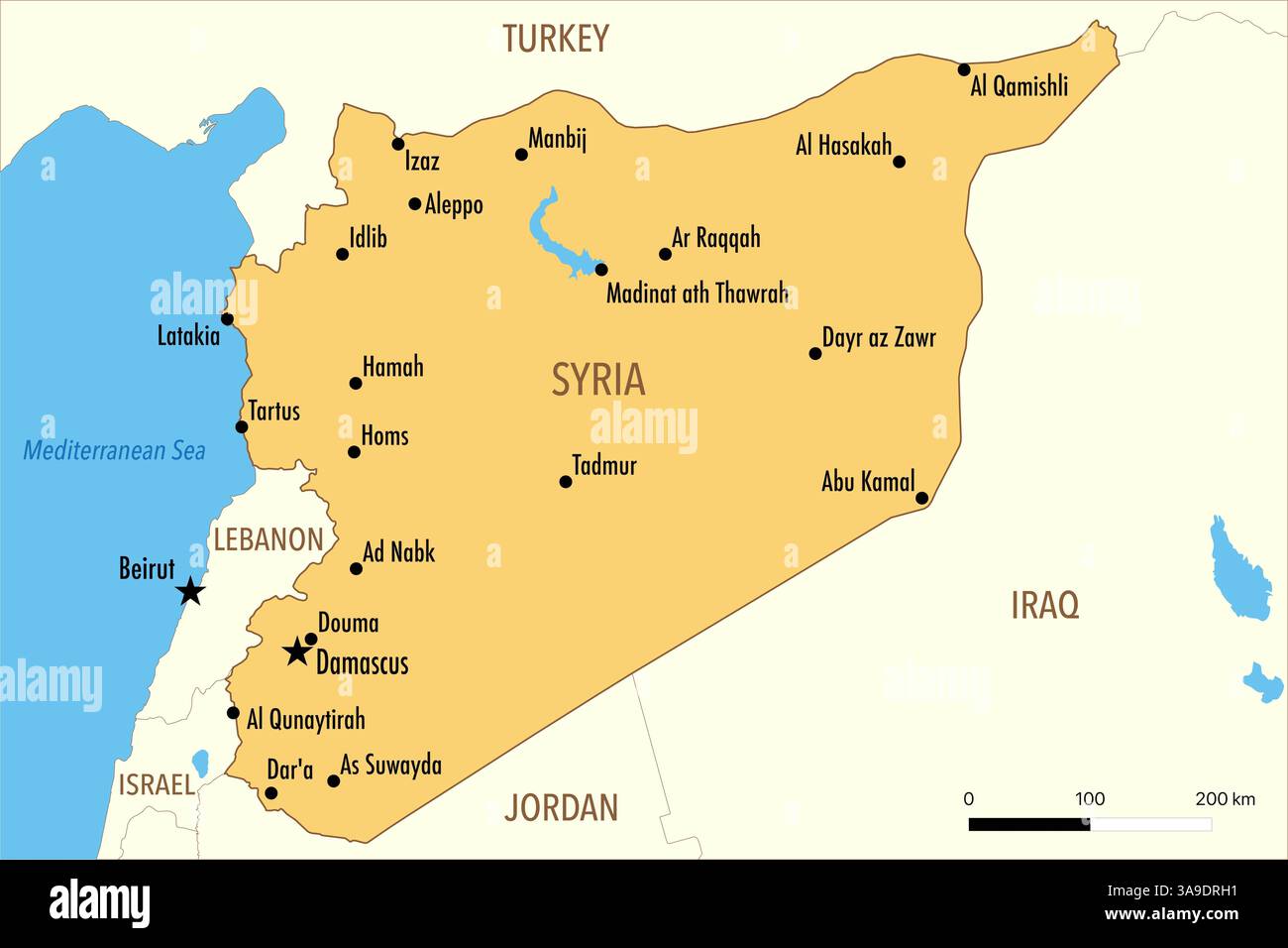 Map of Syria with Major Cities and Political Borders Stock Photo - Alamy