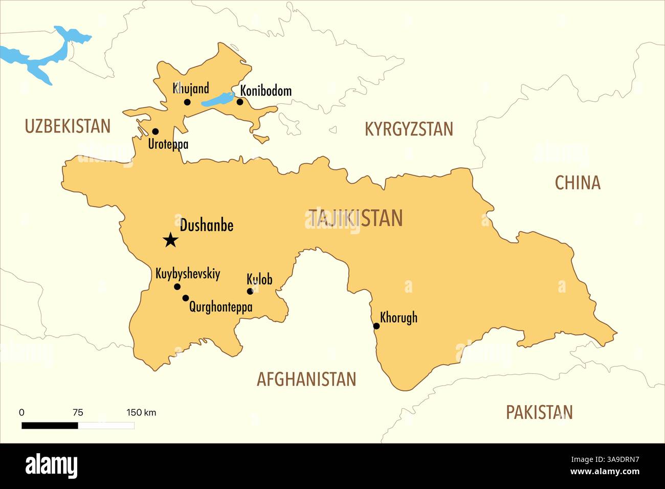 Map of Tajikistan with Major Cities and Political Borders Stock Photo ...