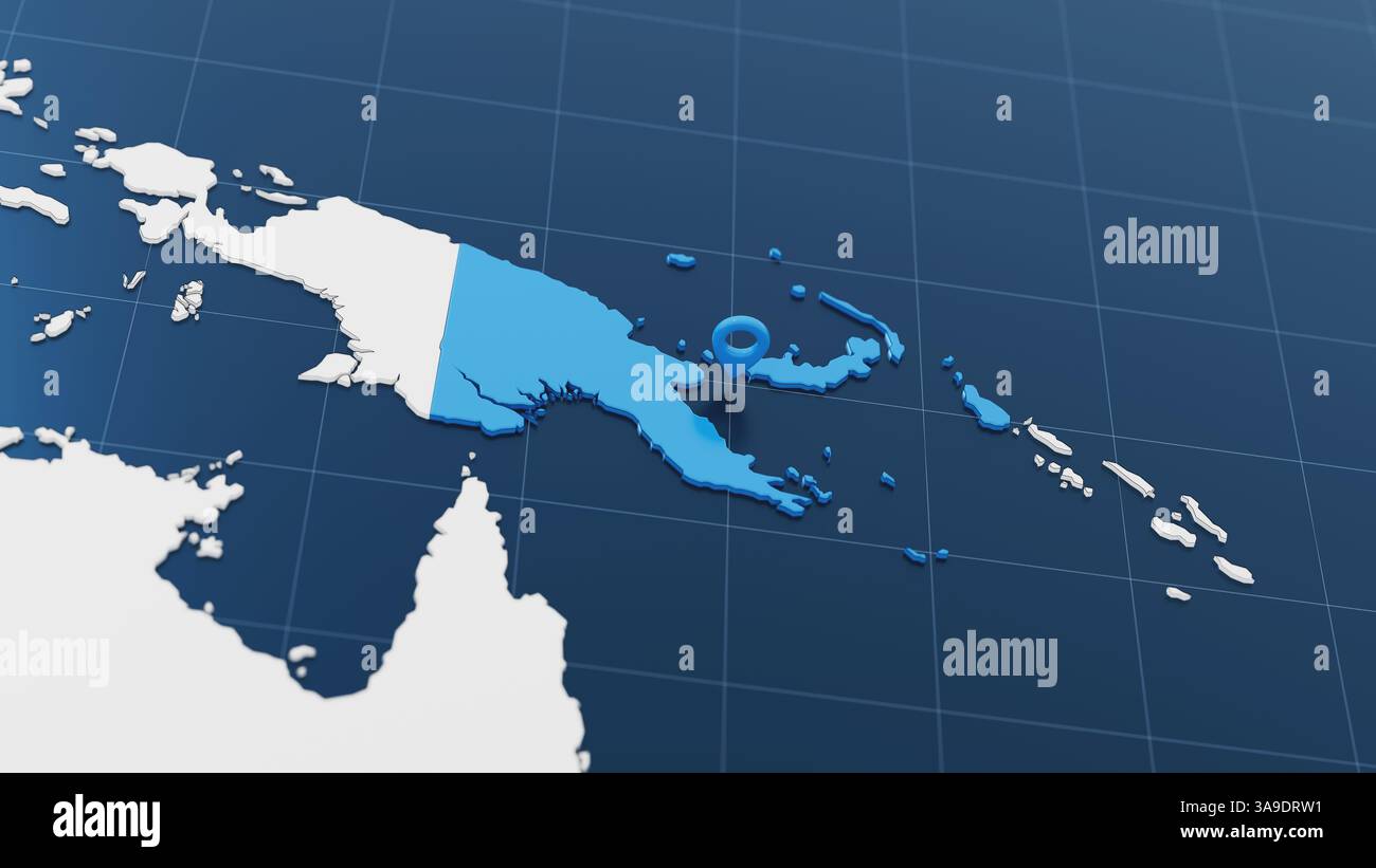 Blue Papua New Guinea 3d map with pointer pin surrounded with other ...