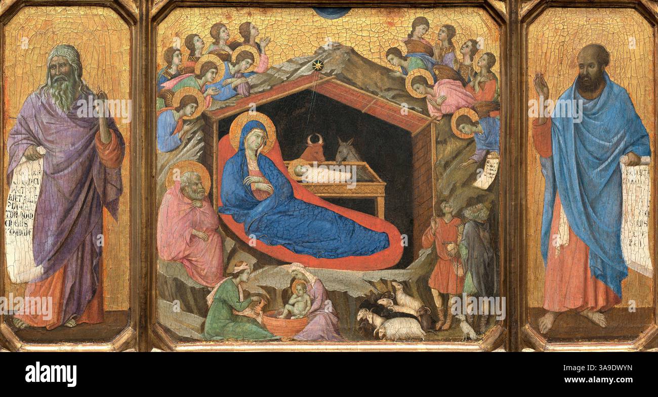 The Nativity with the Prophets Isaiah and Ezekiel, Painting by Duccio ...