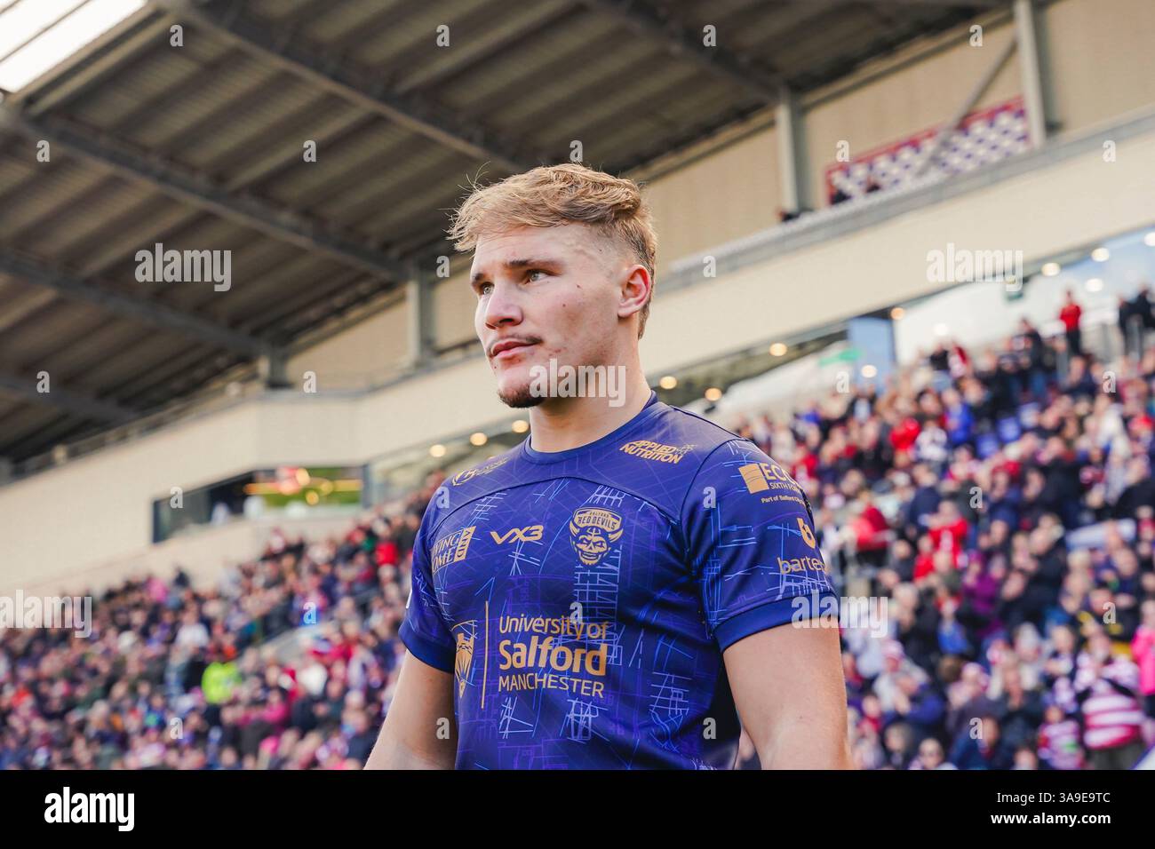 Wigan, England. 30th March 2025. Scott Egan of Salford Red Devils ...