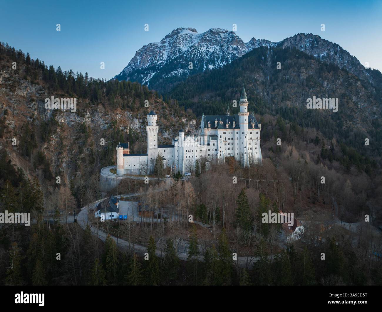 Aerial View of Neuschwanstein Castle with Forested Mountains Stock ...