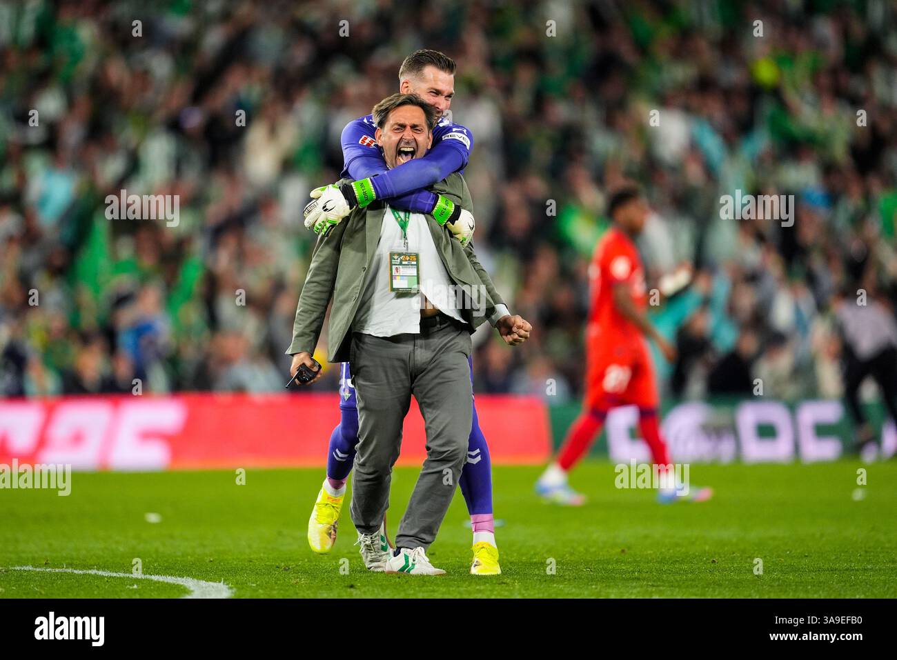 Adrian San Miguel of Real Betis celebrate the victory during the ...
