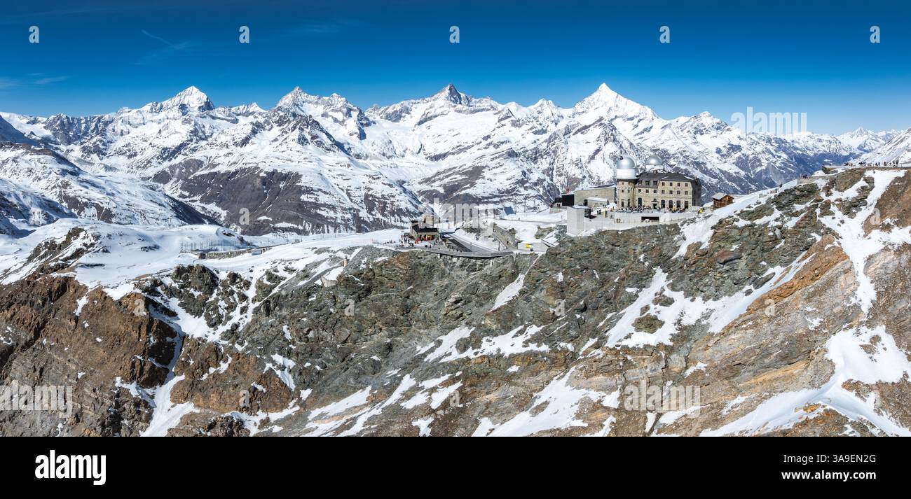 Aerial View of Matterhorn and Gornergrat Observatory in Swiss Alps ...