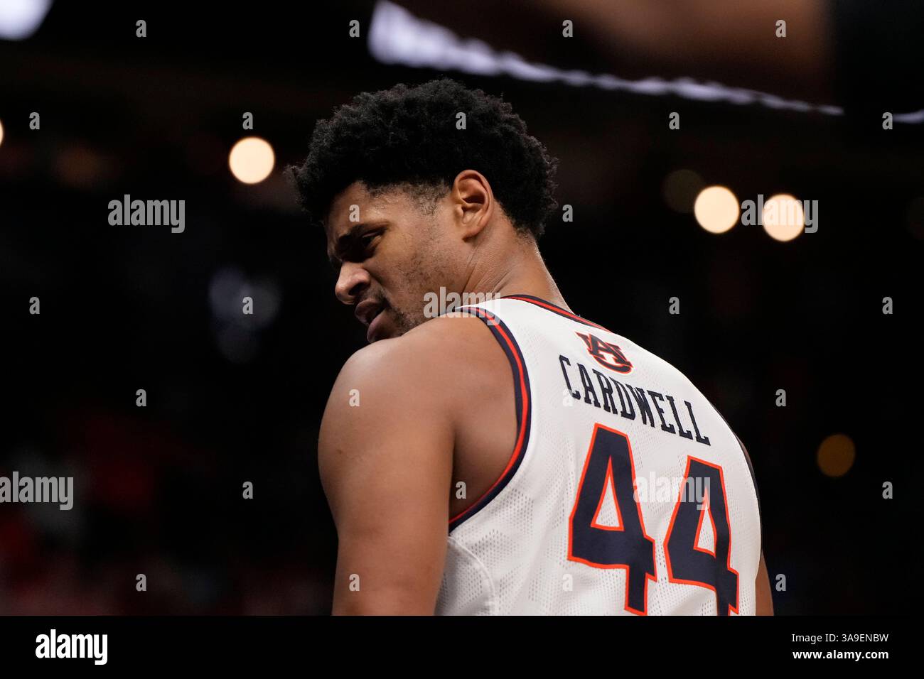 Auburn center Dylan Cardwell (44) reacts to play against Michigan State ...