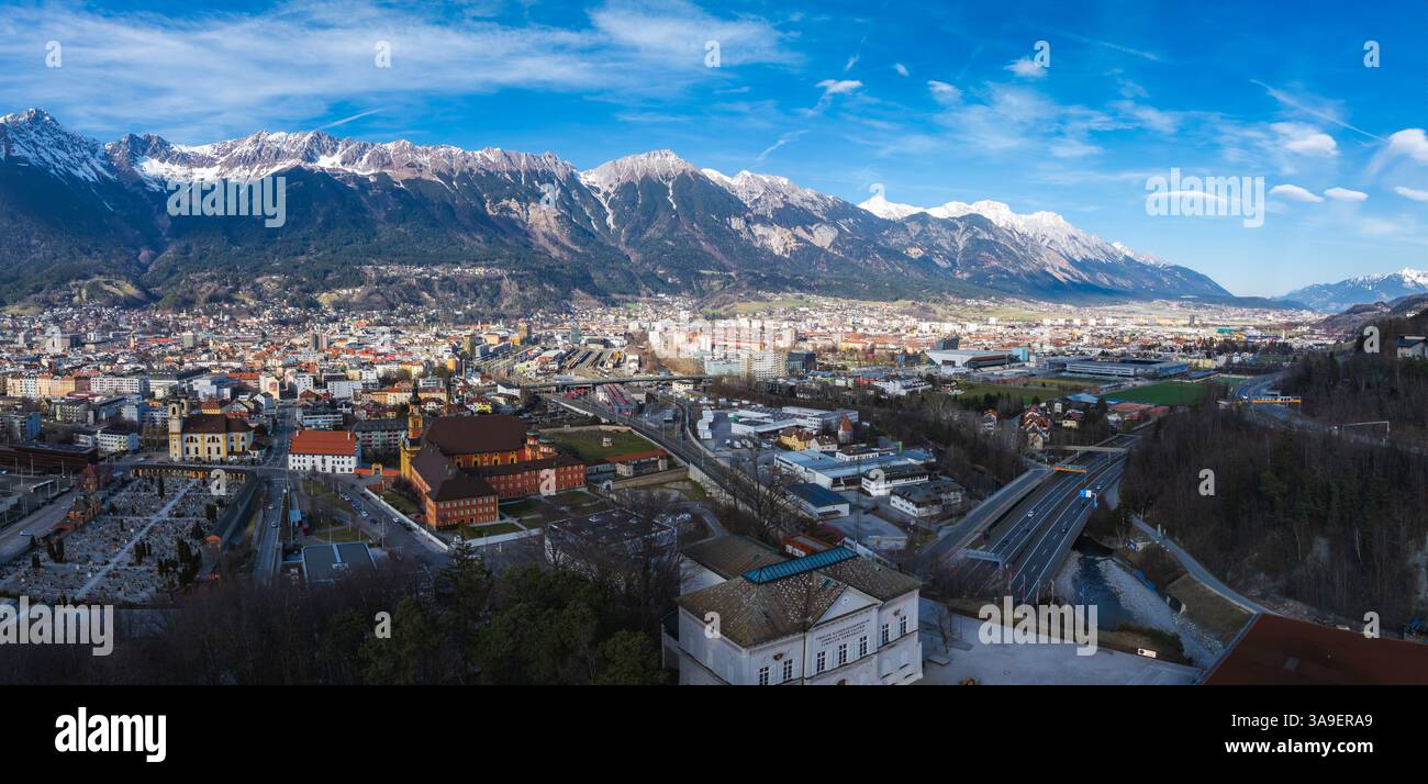 Aerial View of Innsbruck City and Nordkette Mountains in Austria Stock ...