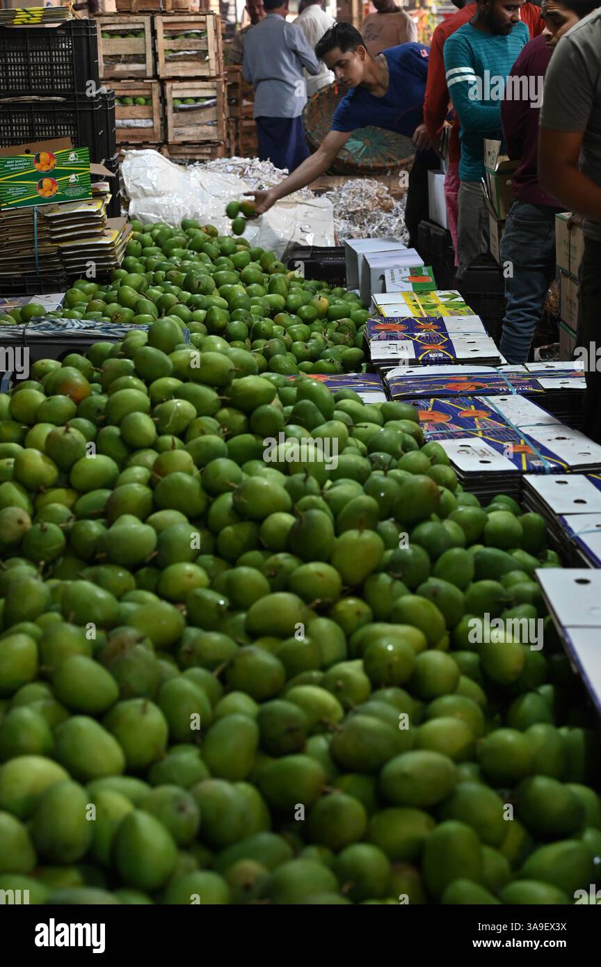 NAVI MUMBAI, INDIA - MARCH 30: 40,000 boxes mangoes have arrived at APMC on occasion of Gudi ...