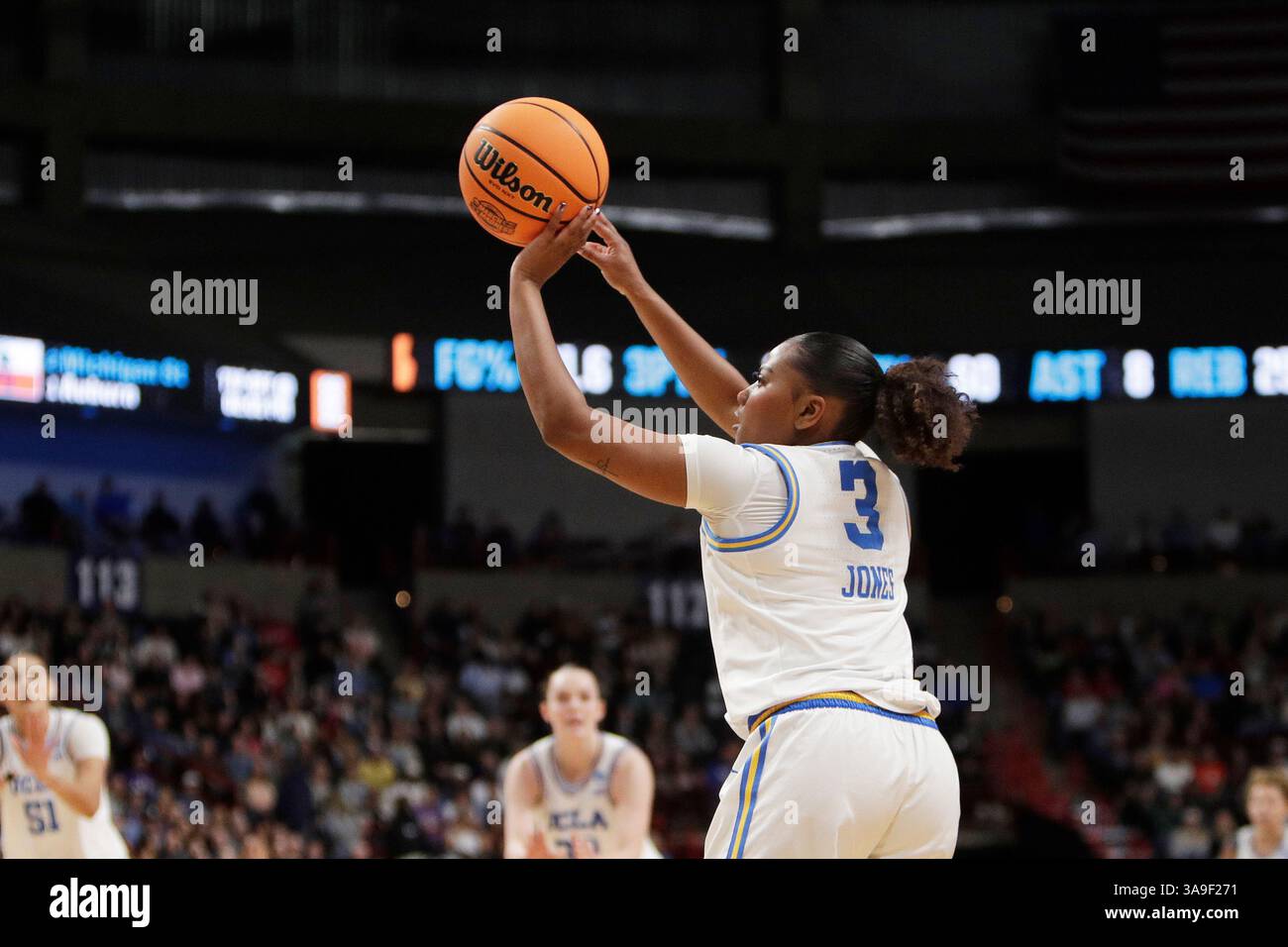 UCLA guard Londynn Jones (3) shoots during the second half against LSU ...