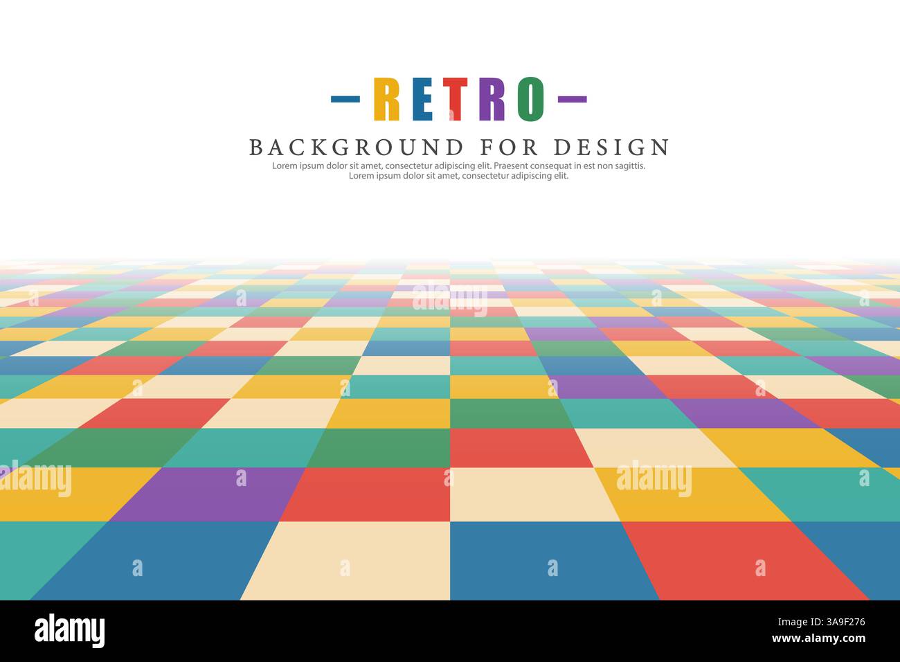 Abstract geometric vector retro background with perspective. Color tile mosaic squared surface ...