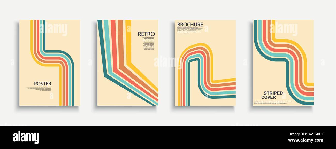 Collection of retro striped posters, templates, placards, brochures ...