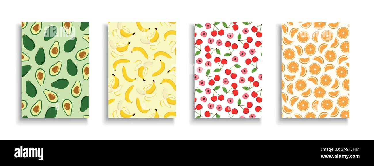 Collection of bright colorful summer fruits posters, templates ...