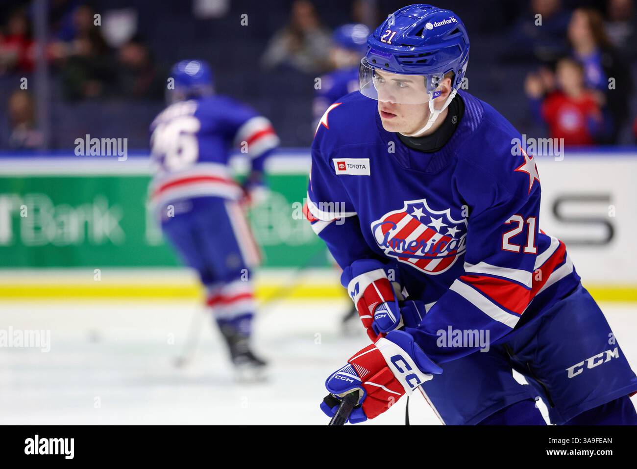 March 30th 2025: Rochester Americans forward Tyler Kopff (21) skates in ...