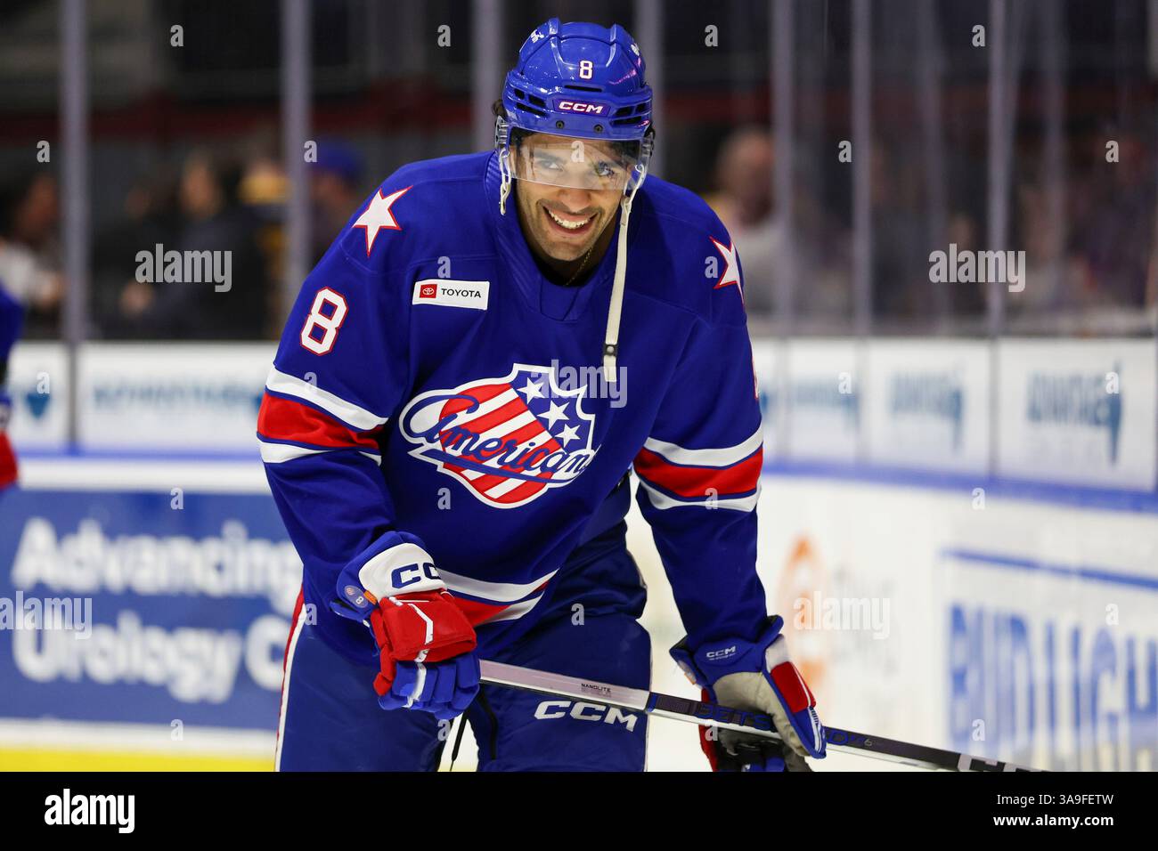 March 30th 2025: Rochester Americans forward Jagger Joshua (8) skates ...