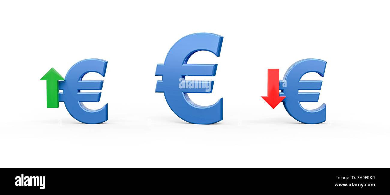 euro symbol with downward and upward arrows, currency exchange rates ...