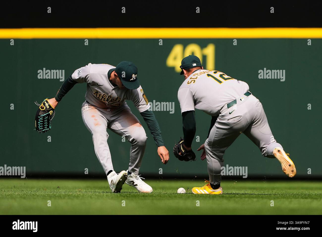 Athletics center fielder JJ Bleday, left, and second baseman Max ...
