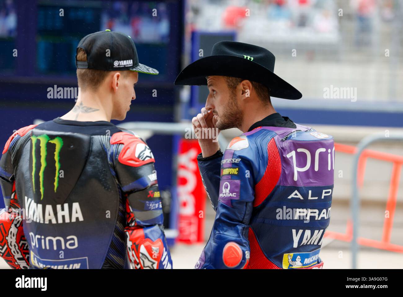 Austin, USA. 30th Mar, 2025. Fabio Quartararo and Jack Miller chat on ...
