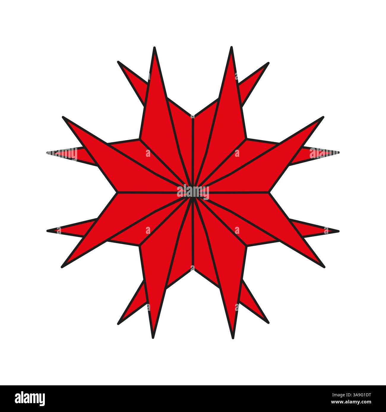 Red star shape. Geometric snowflake symbol. Vector symmetry pattern ...