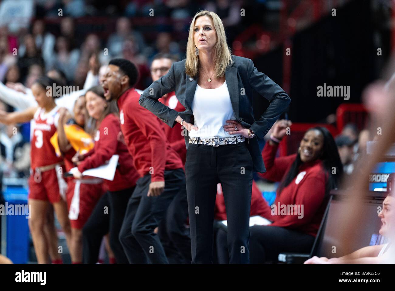 Oklahoma Sooners head coach Jennie Baranczyk against UConn Huskies ...