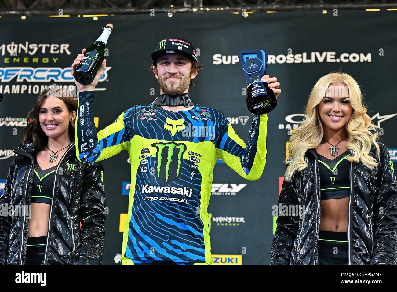 March 29, 2025: Garrett Marchbanks on the podium with the Monster ...