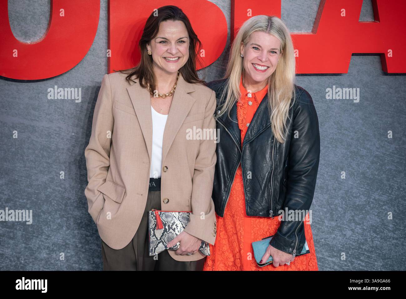 Anna Priest and Cameron Dillavou attends the premiere of "MobLand" at ...