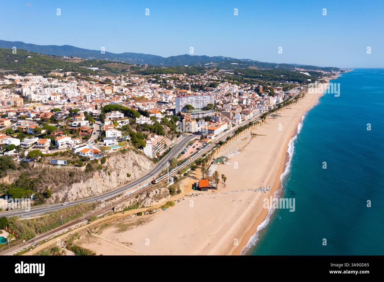 View from drone of Canet de Mar in Spain Stock Photo - Alamy