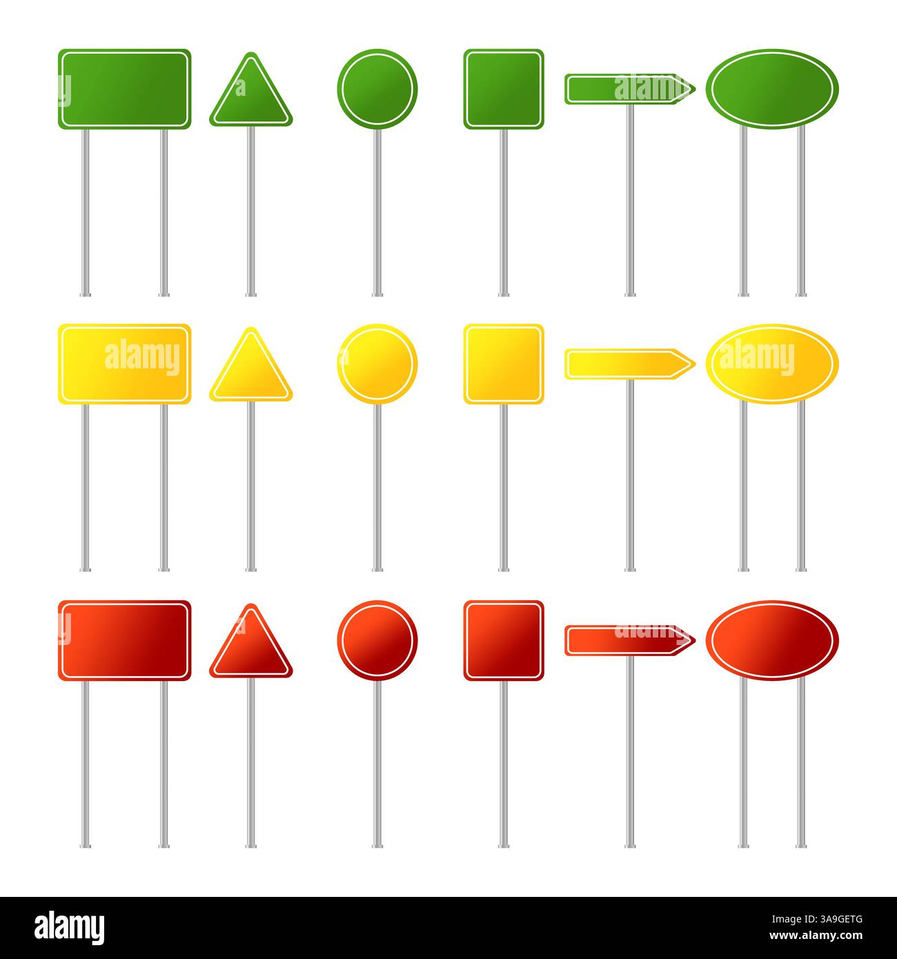 Colored road signs. Green yellow red. Vector traffic boards. Minimal ...