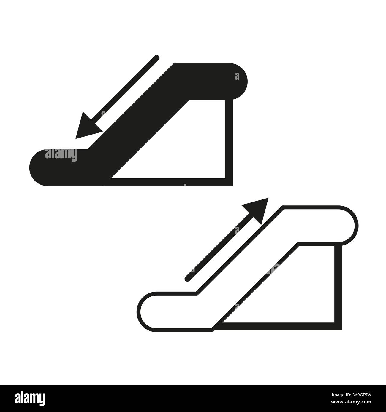 Escalator down icon. Escalator up symbol. Vector transport sign. Passenger moving device Stock ...