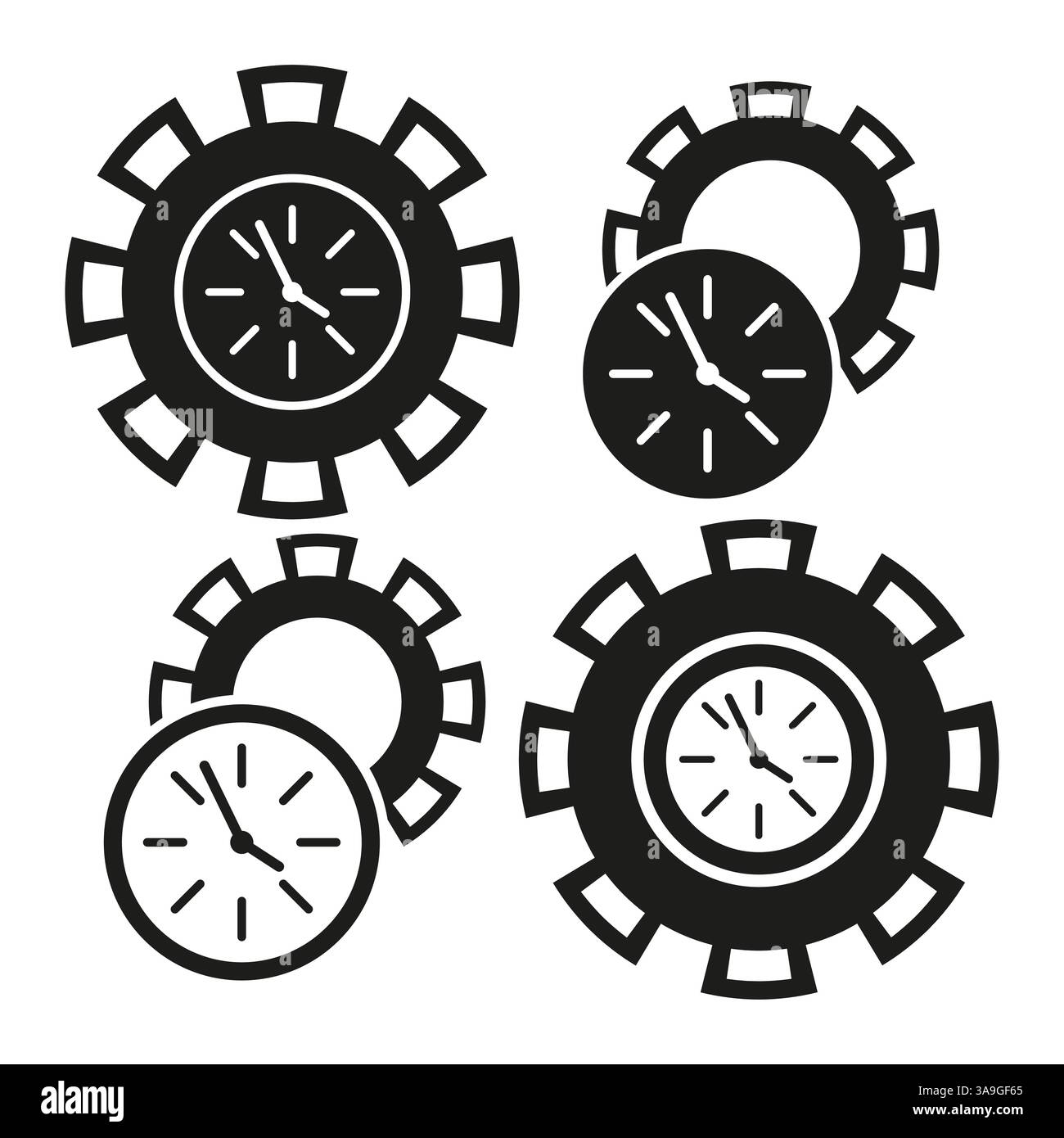 Gear clock icons. Mechanical time symbol. Industrial vector design ...