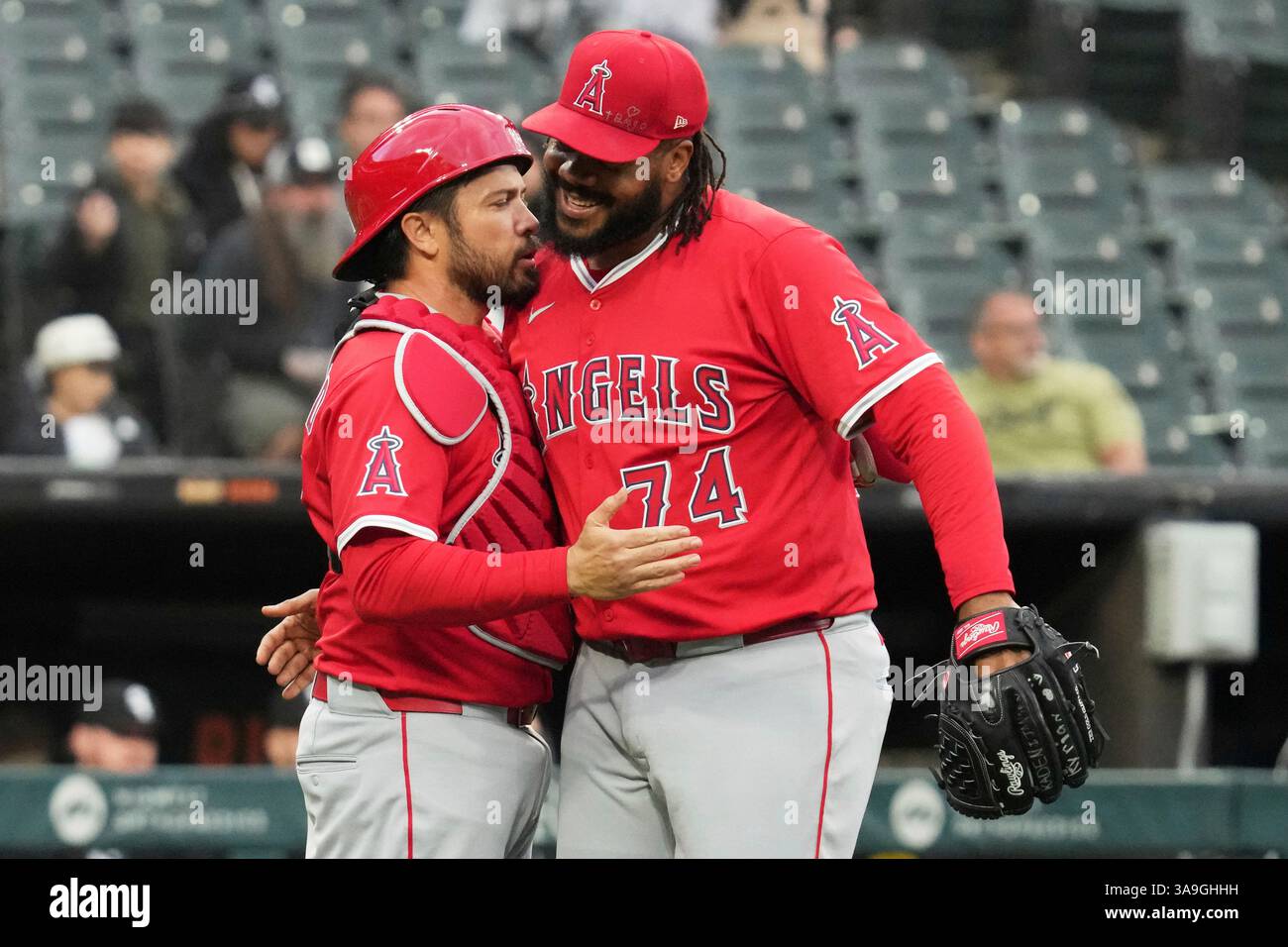 Los Angeles Angels catcher Travis d'Arnaud, left, celebrates with ...