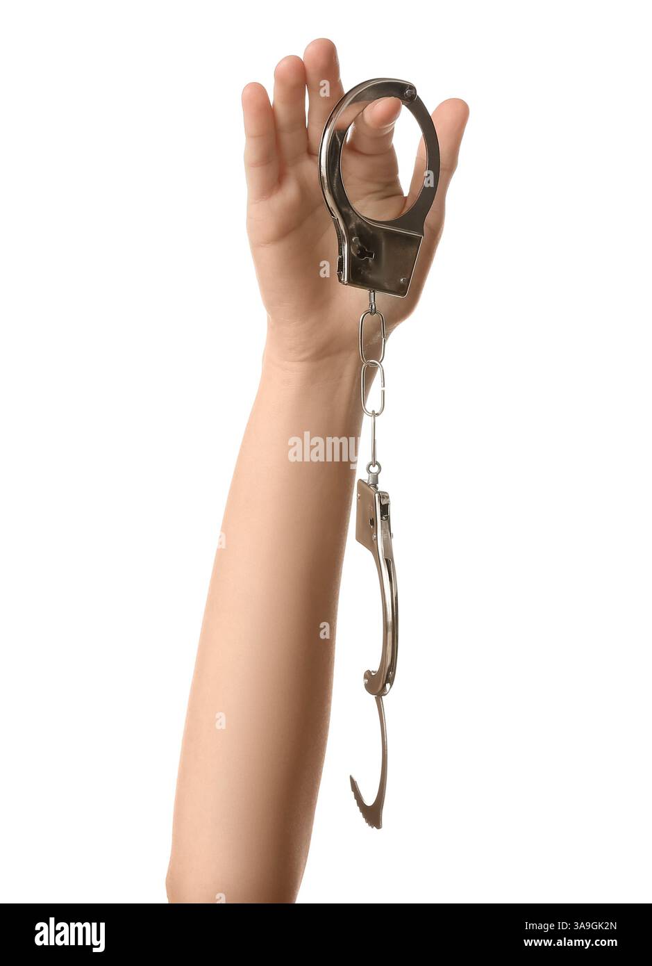 Female hand with handcuffs isolated on white background Stock Photo - Alamy