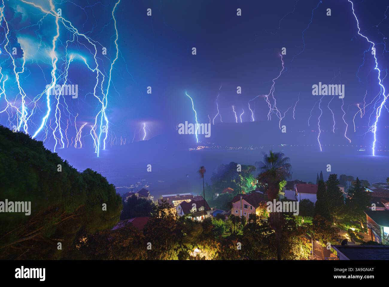 Night storm with lightning in Herceg Novi, Montenegro Stock Photo - Alamy