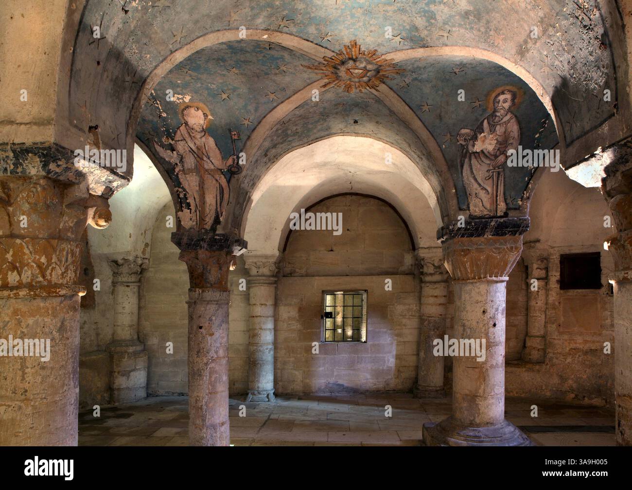 September 23, 2012 - Bayeux, France - Romanesque Crypt showing ceiling ...