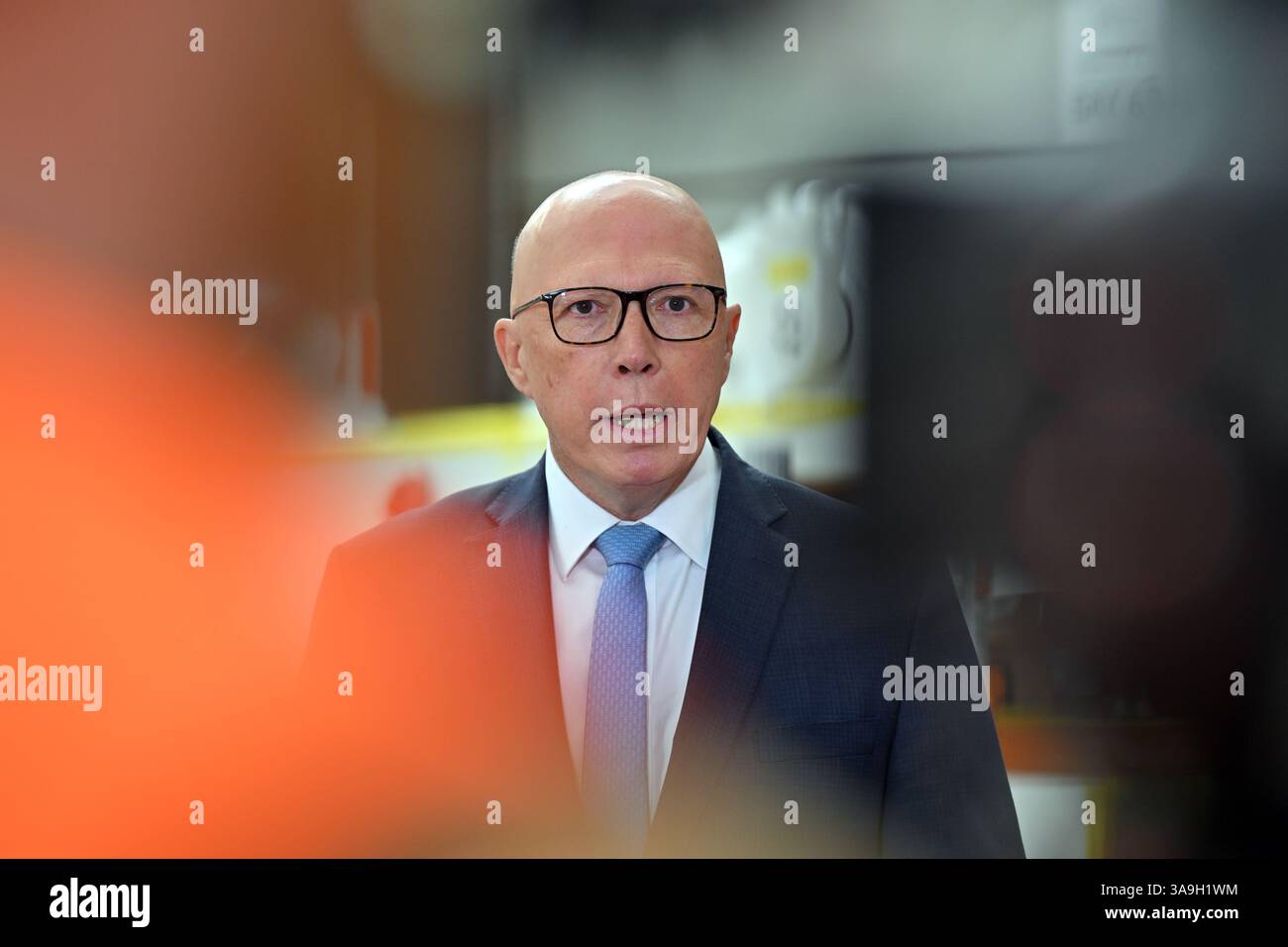 Tomago, Australia. 31st Mar, 2025. Leader of the Opposition Peter ...