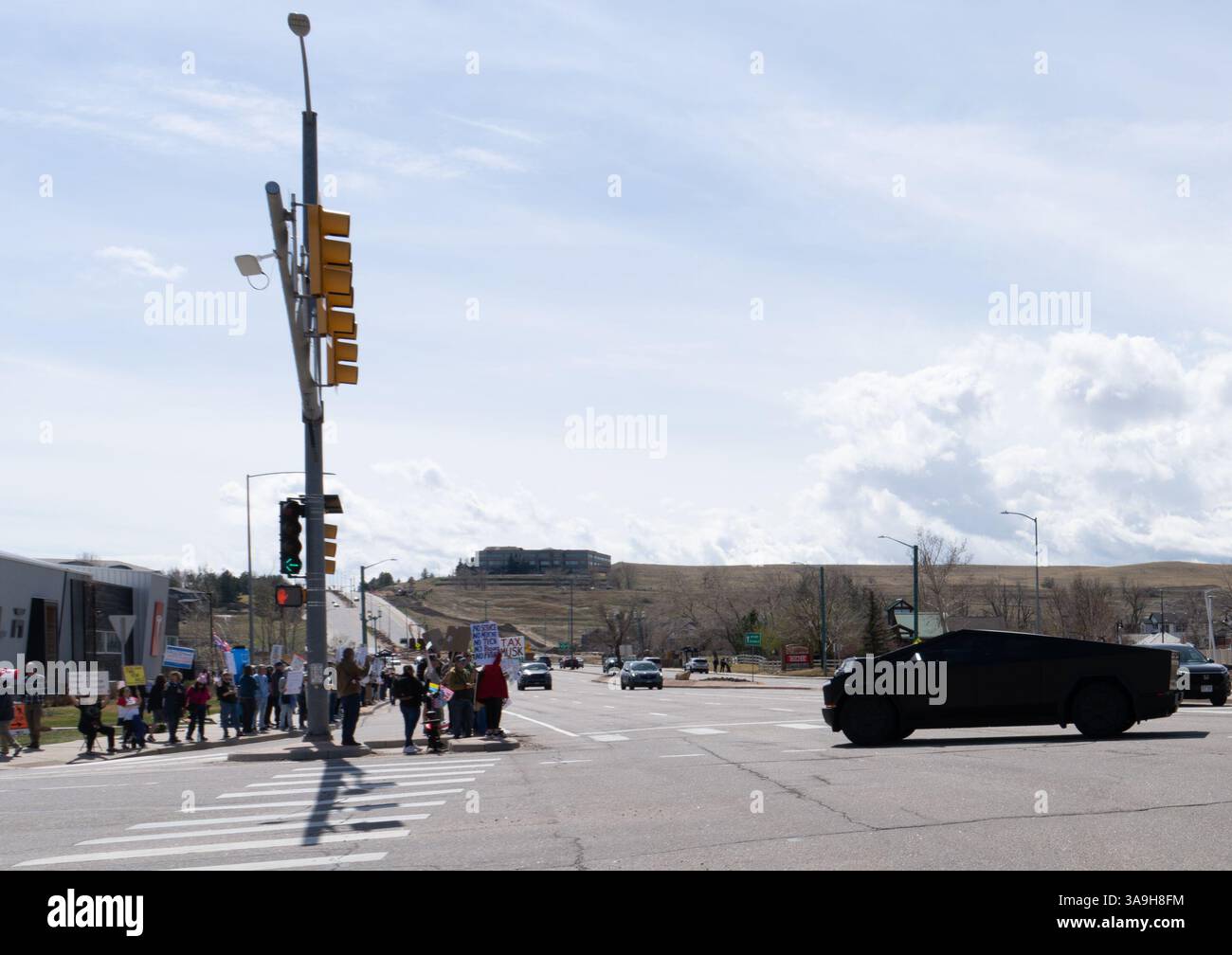 Tesla Takedown Protest, Signs, People, Flags, 3/29/25, Superior, CO USA ...