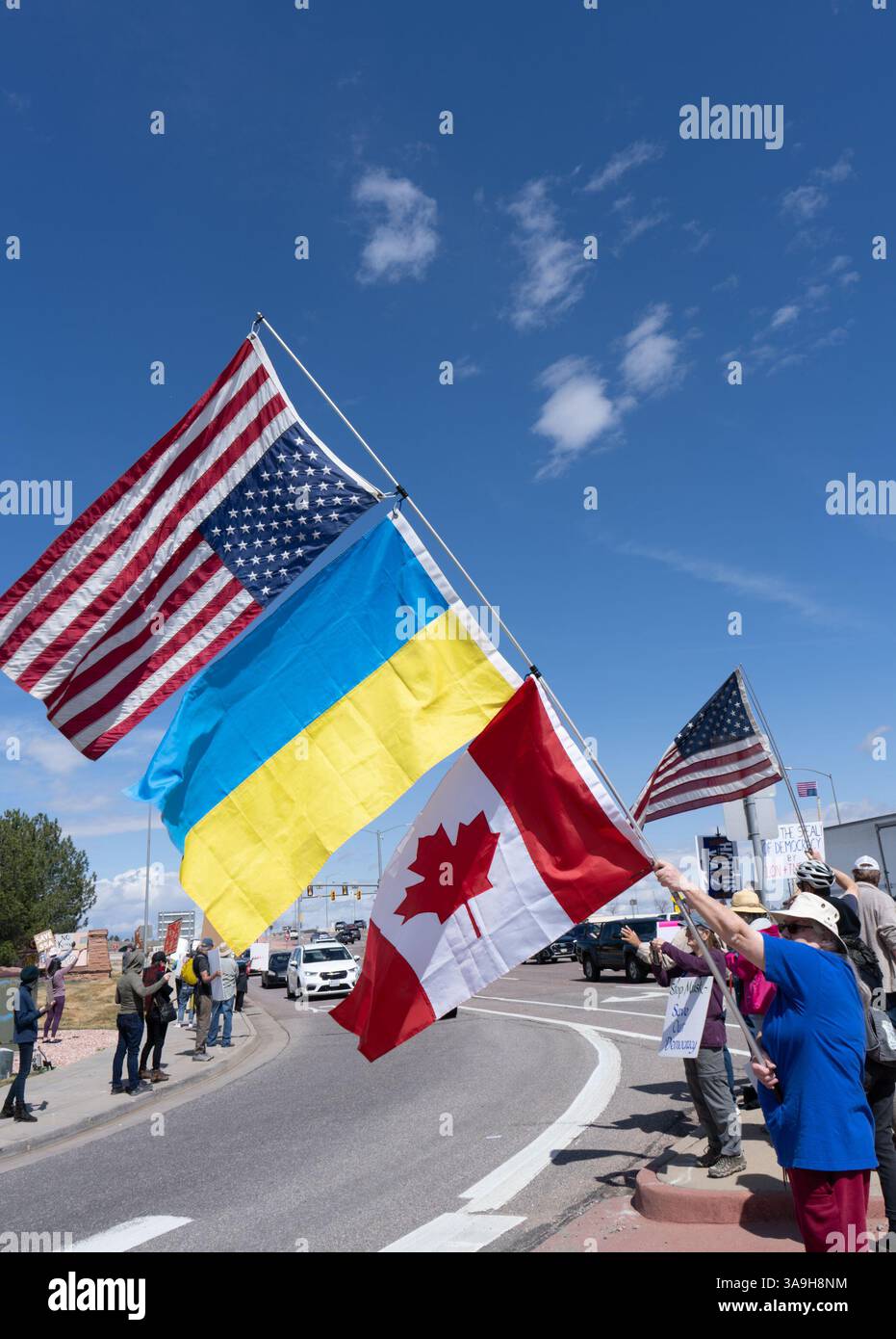 Tesla Takedown Protest, Signs, People, Flags, 3/29/25, Superior, CO USA ...